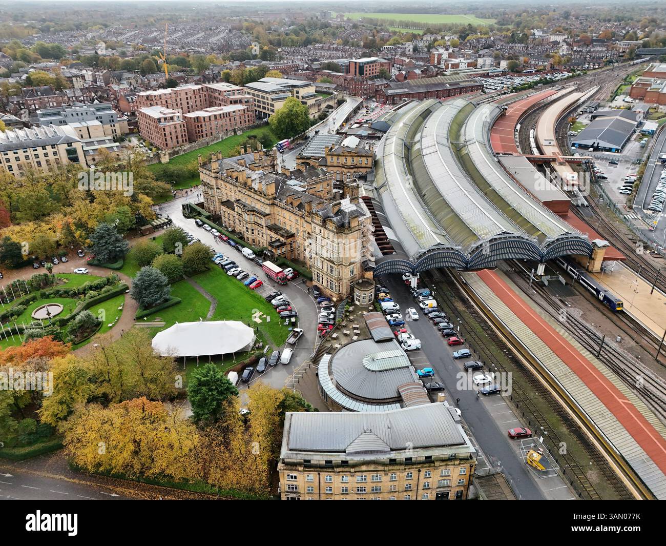 aerial view of York railway station. train station, York. North ...