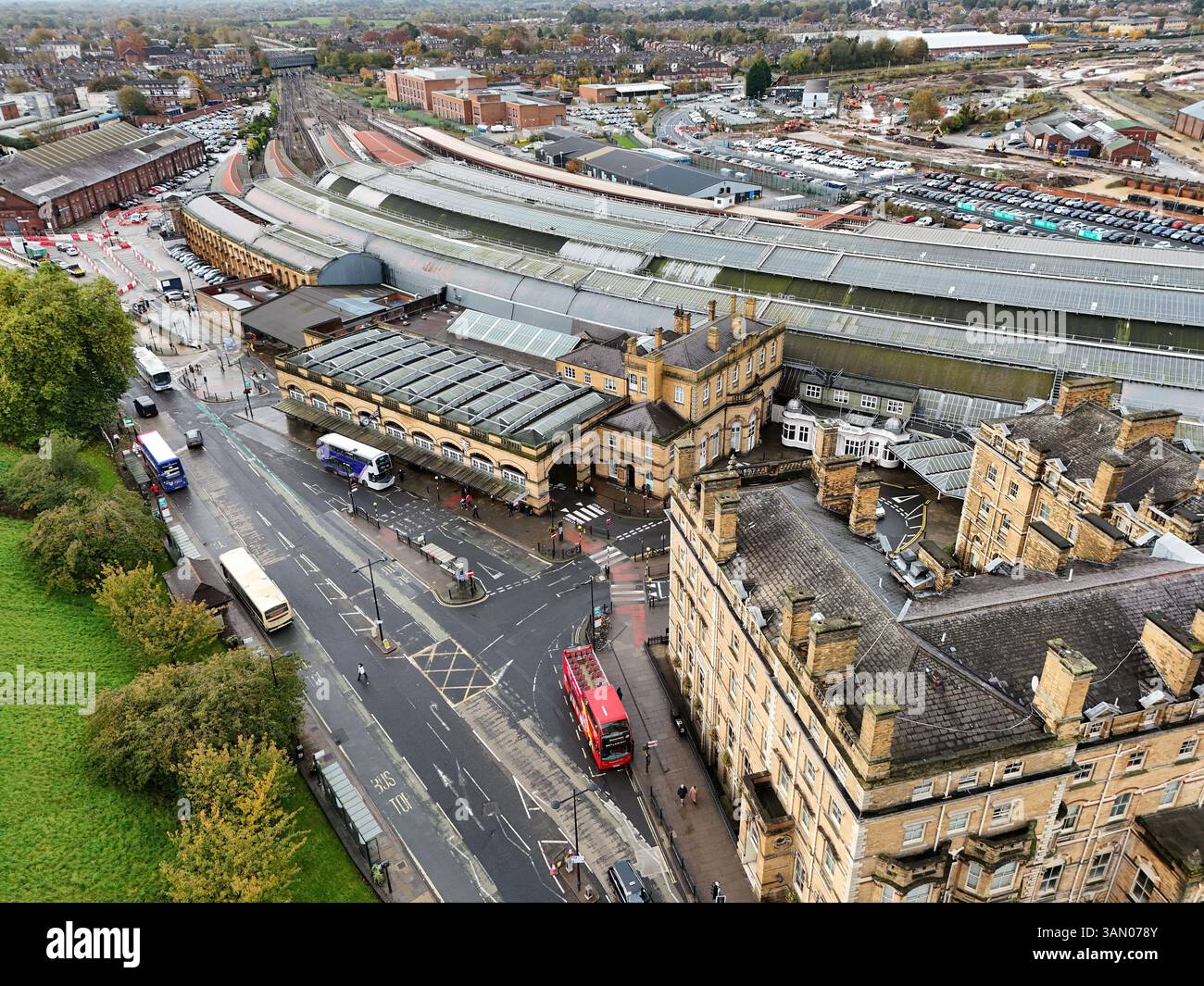 aerial view of York railway station. train station, York. North ...