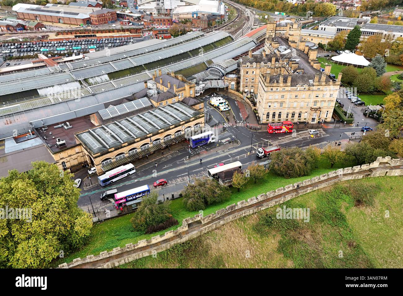 aerial view of York railway station. train station, York. North ...