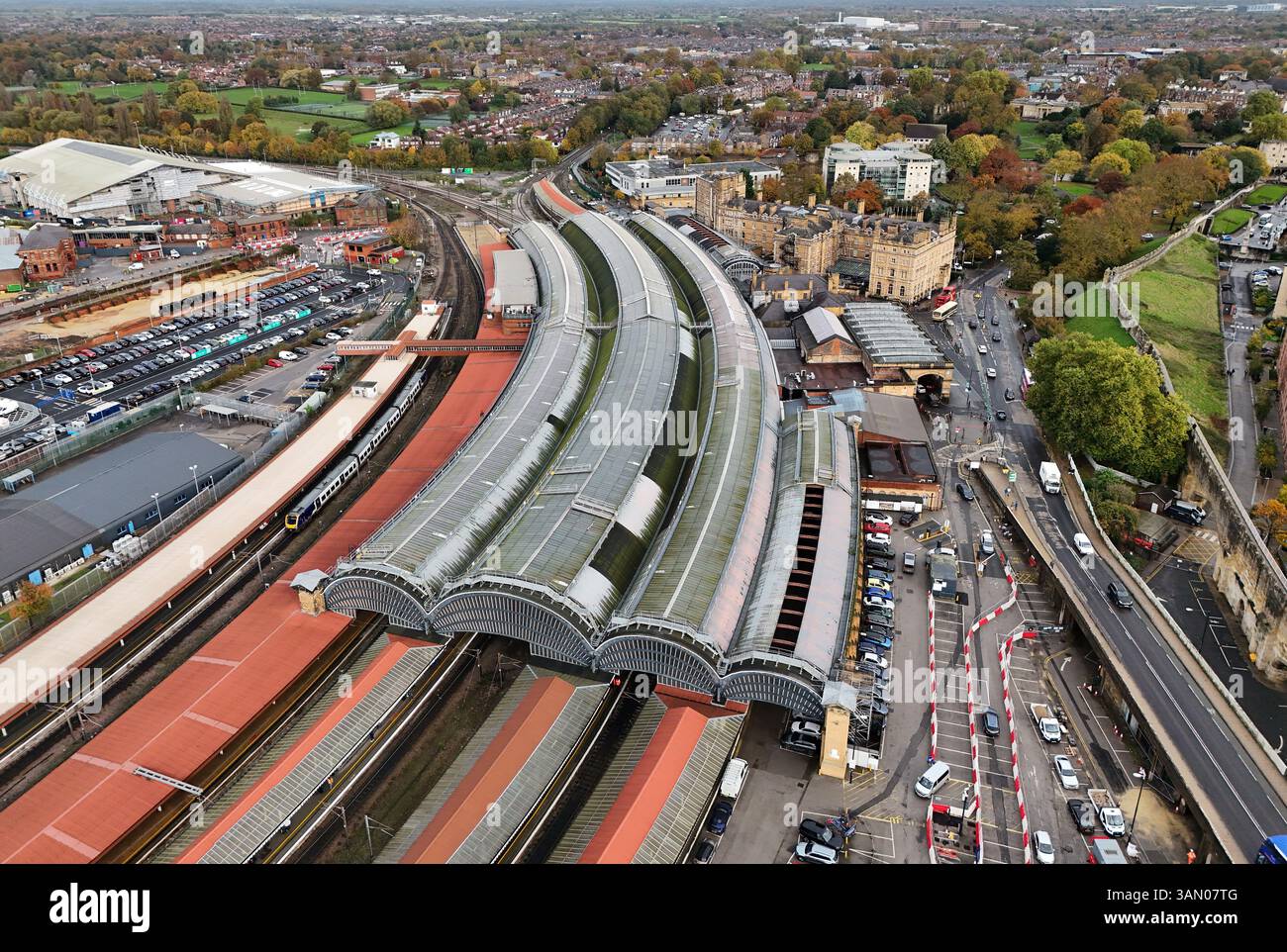 aerial view of York railway station. train station, York. North ...