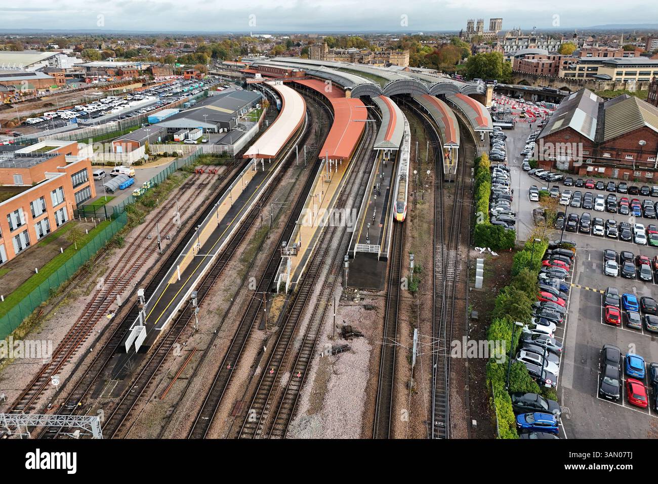 aerial view of York railway station. train station, York. North ...