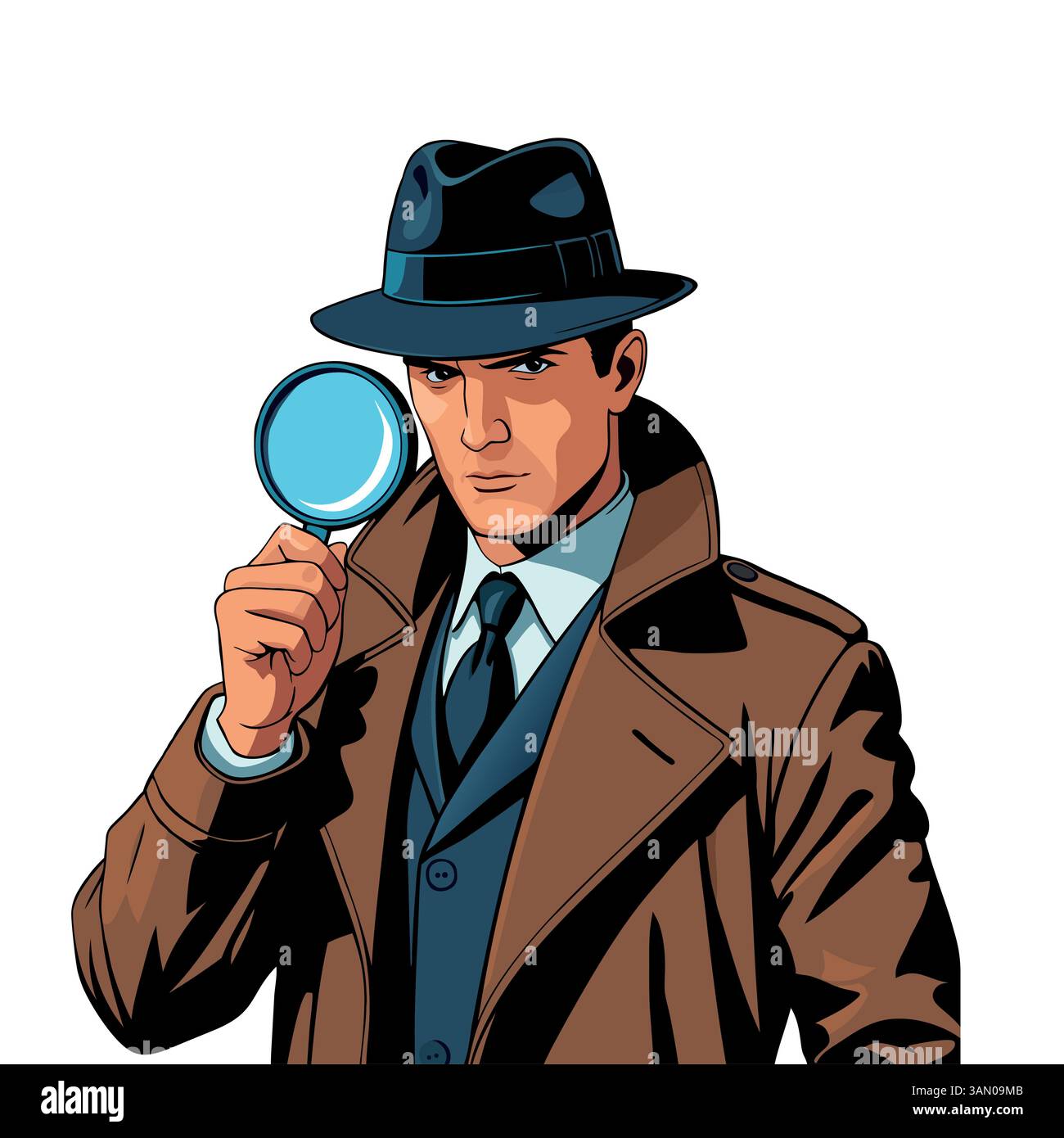 Detective bring a magnifying glass cartoon character. Vector ...