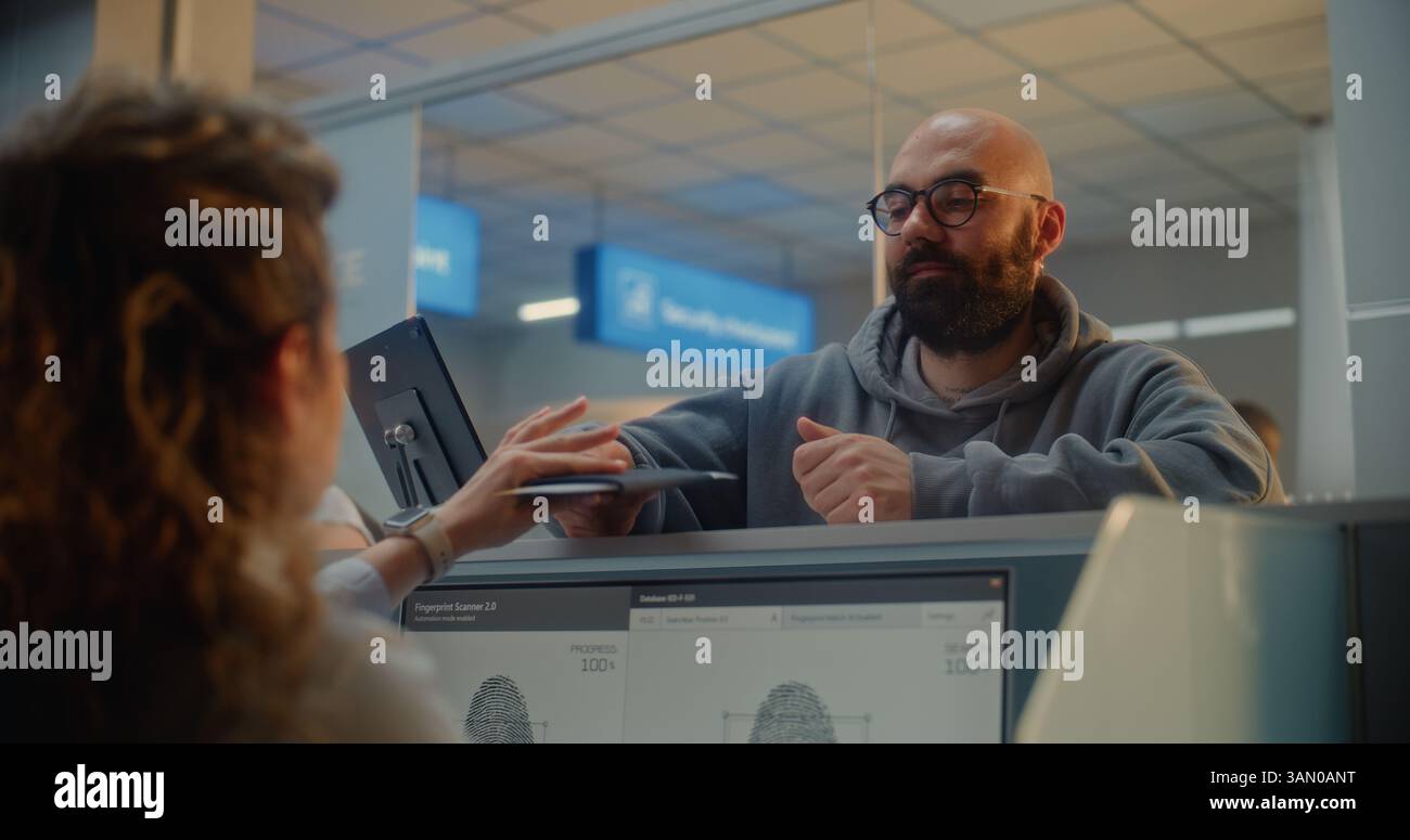 Airport Check-in Counter: Man Giving Documents and Airplane Ticket to ...