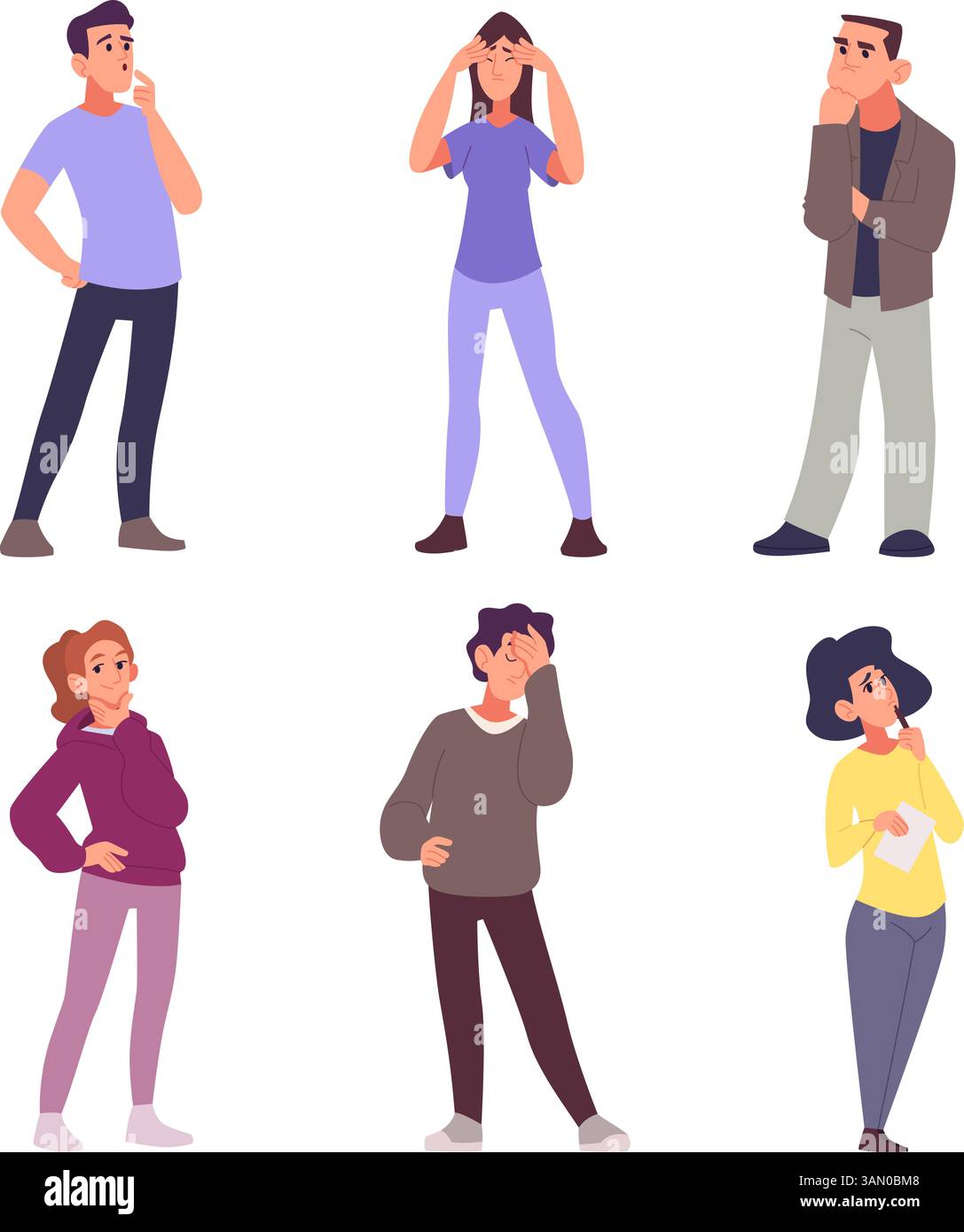 Confused person. People male and female thinking poses exact vector ...