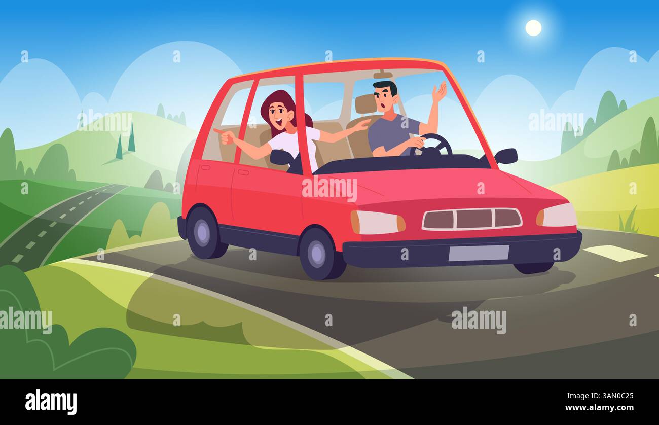 Driver talking. Passengers in different situations inside car exact ...