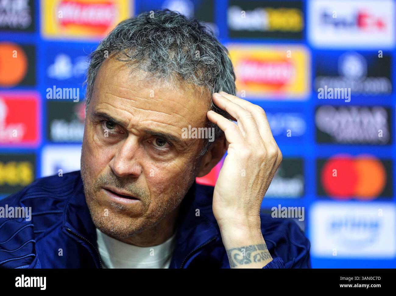 Paris Saint-Germain head coach Luis Enrique during a press conference ...