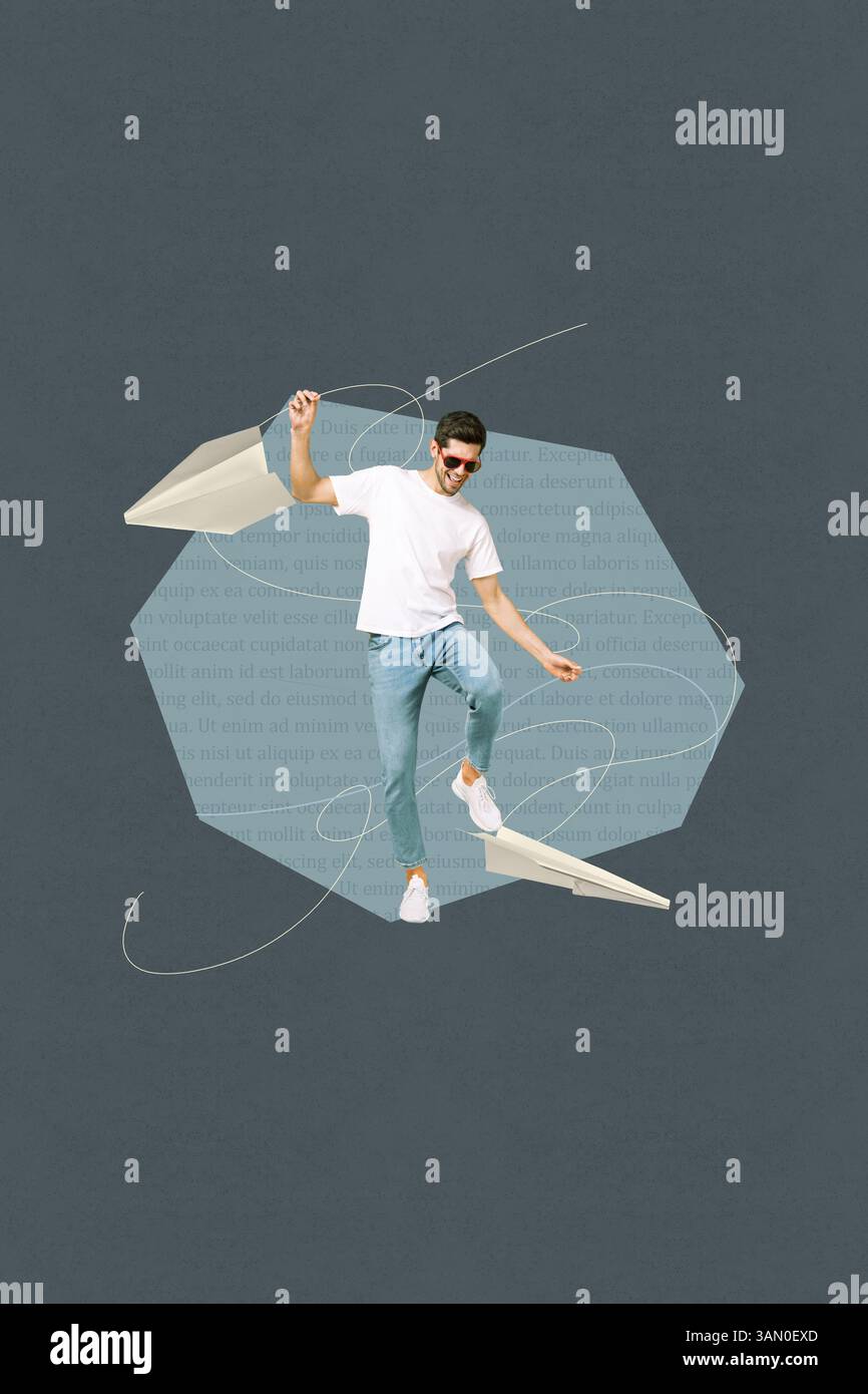 Banner poster collage of person dance move on dark background with ...