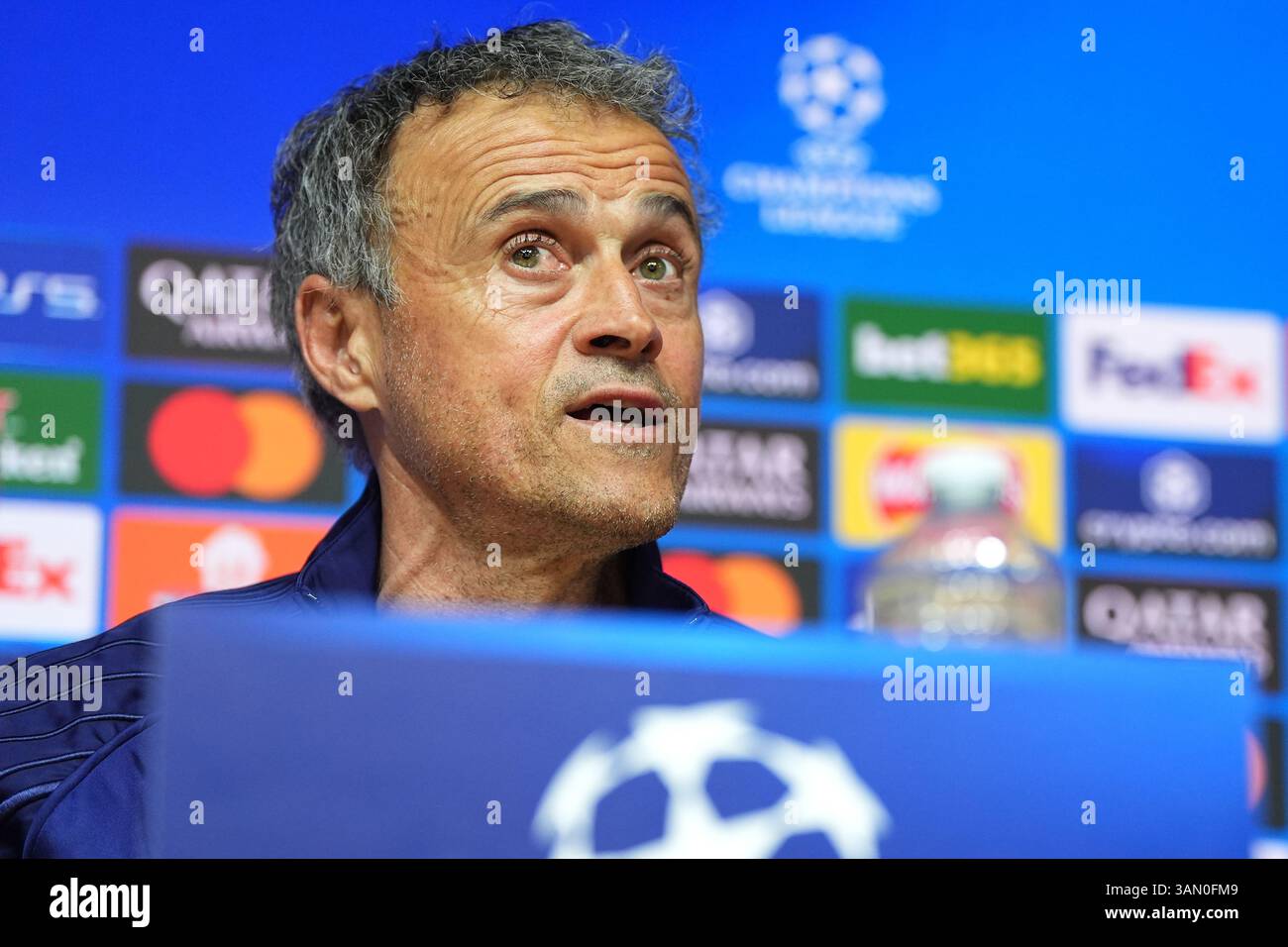 Paris Saint-Germain head coach Luis Enrique during a press conference ...