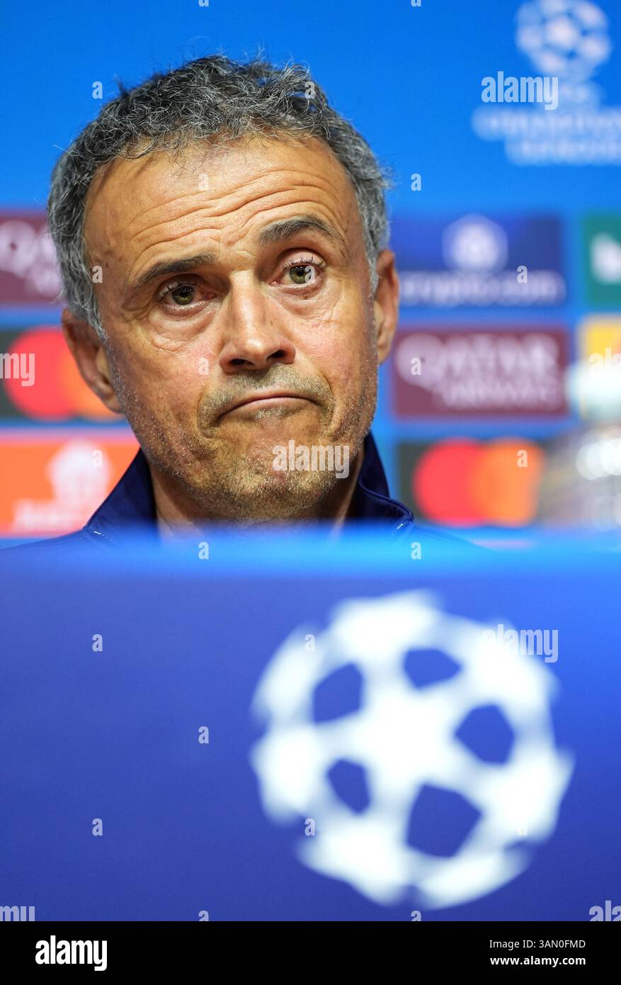 Paris Saint-Germain head coach Luis Enrique during a press conference ...