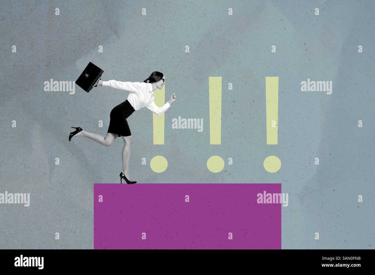 Poster image collage of person on big geometry shape with exclamation ...