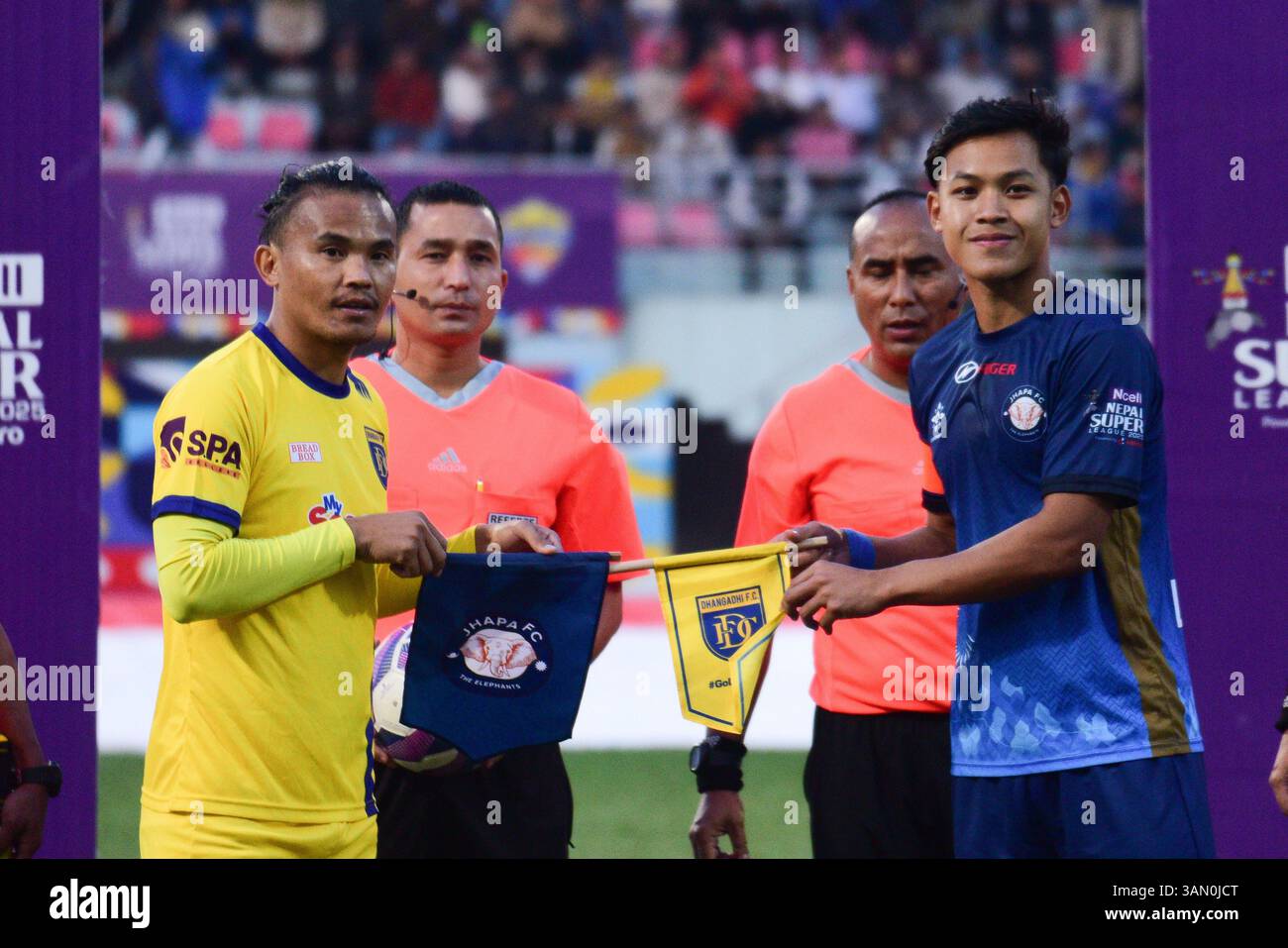 Kathmandu, Bagmati, Nepal. 14th Apr, 2025. Captains DEVENDRA TAMANG(L ...