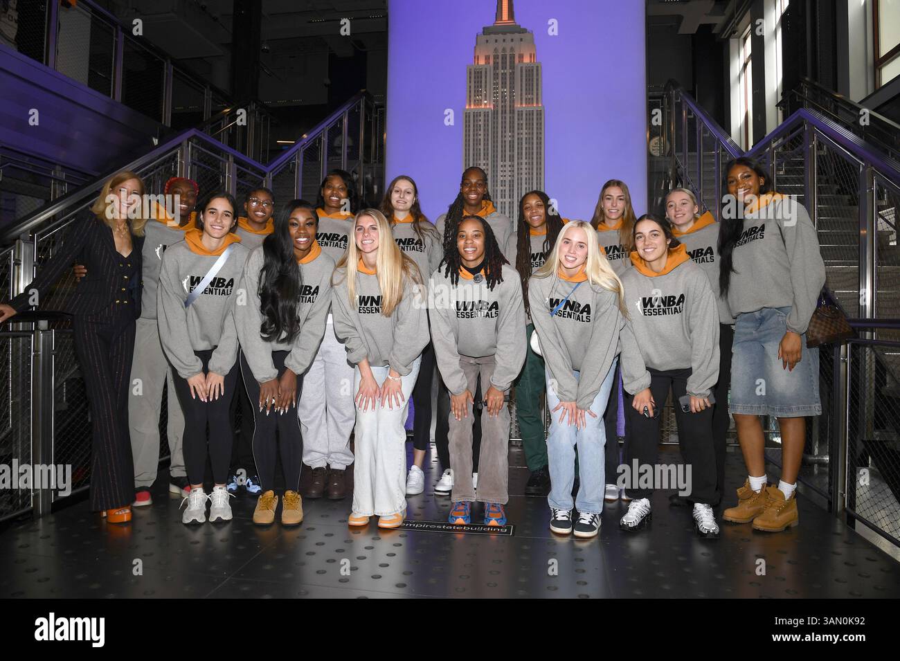 New York, USA. 14th Apr, 2025. (L-R) Cathy Engelbert, Saniya Rivers ...