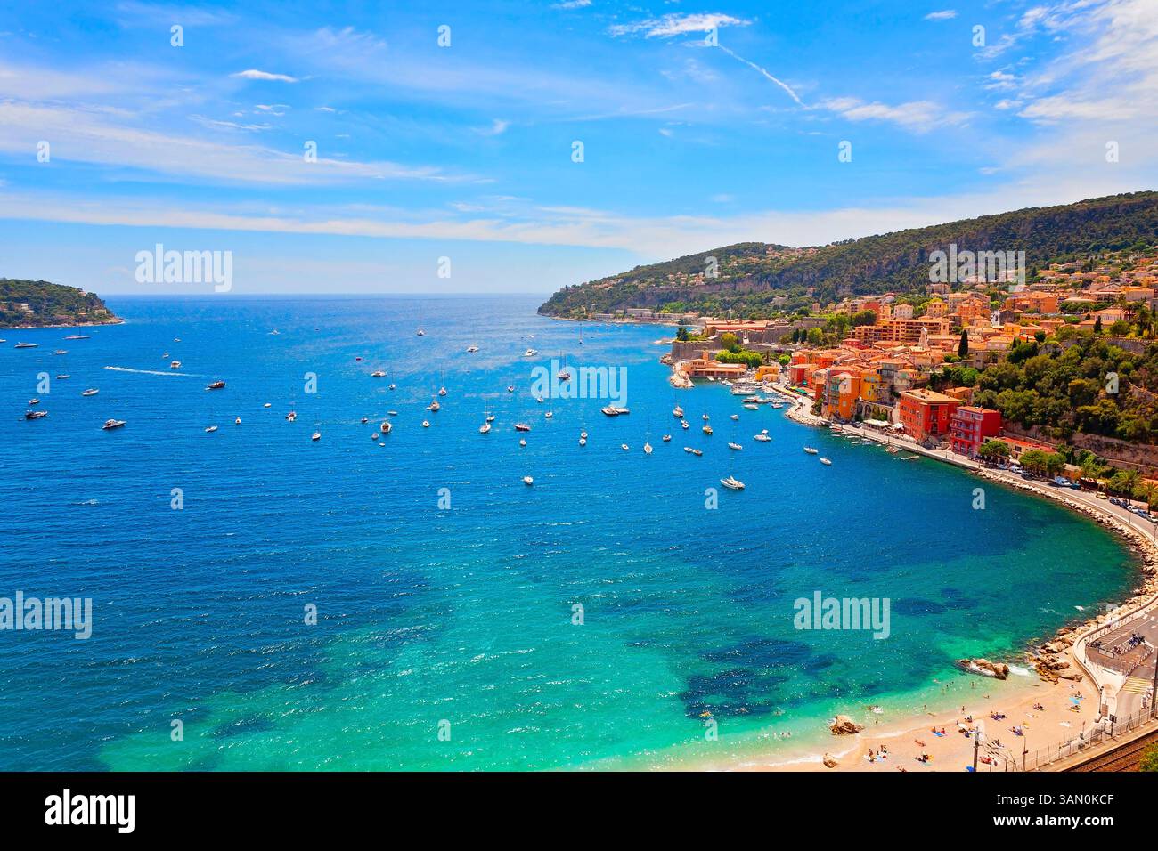 Panoramic view of Villefranche sur Mer, French Riviera, France Stock ...