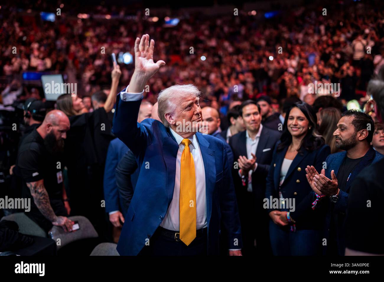 Miami, United States. 12th Apr, 2025. U.S President Donald Trump, waves ...