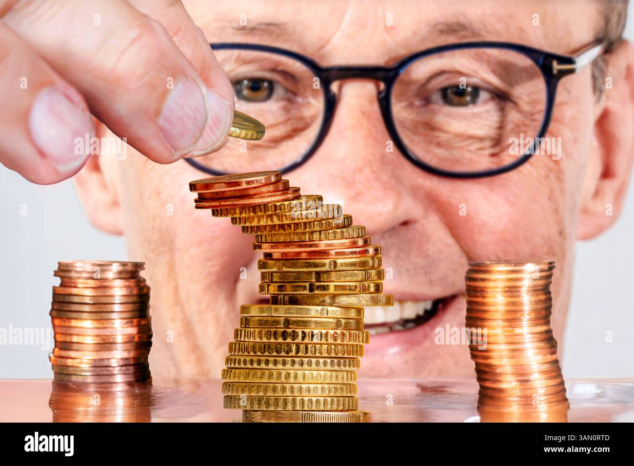 Mindestlohn, Friedrich Merz beim Geldzählen, bringt den Münzenstapel ...