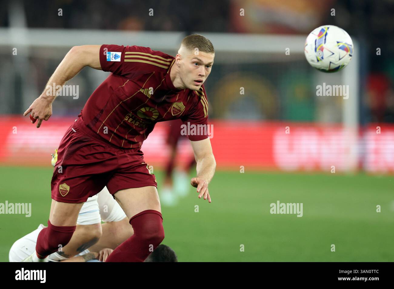 Rome, Italy. 13th Apr, 2025. Artem Dovbyk of Roma seen in action during ...