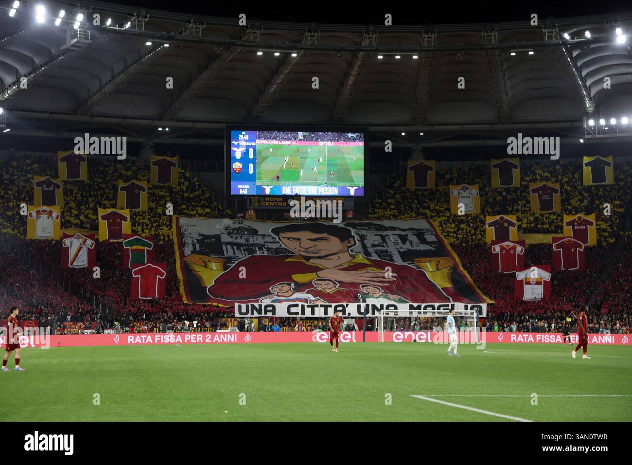 Rome, Italy. 13th Apr, 2025. Choreography of the fans in the stands ...