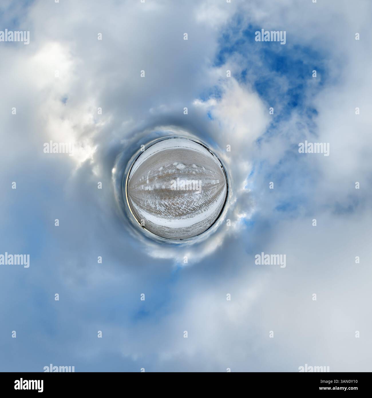 simple little tiny planet without buildings in blue sky with sun and ...