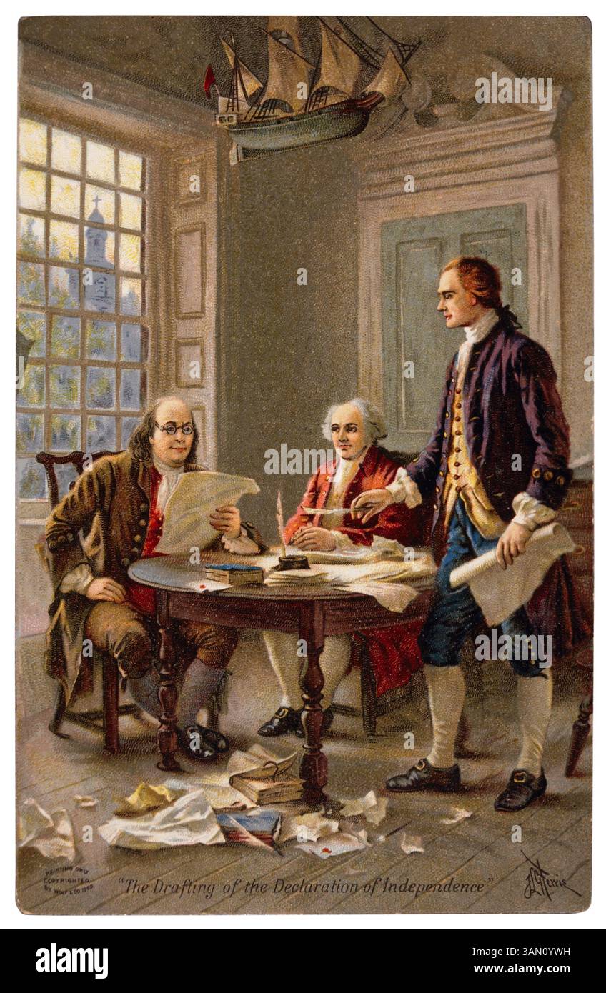 June 1, 1900 - Benjamin Franklin, John Adams and Thomas Jefferson Drafting the Declaration of ...