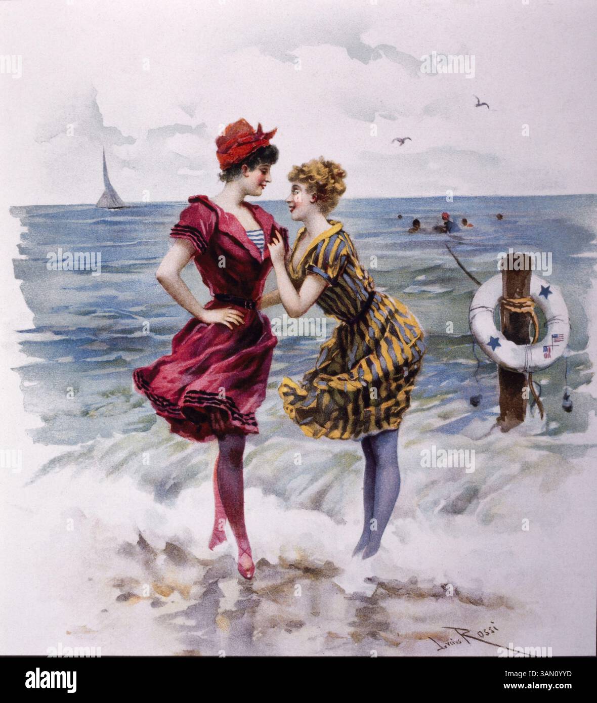 June 1, 1900 - Two Women in Bathing Costumes at the Beach, Illustration by Julius Rossi, Truth ...