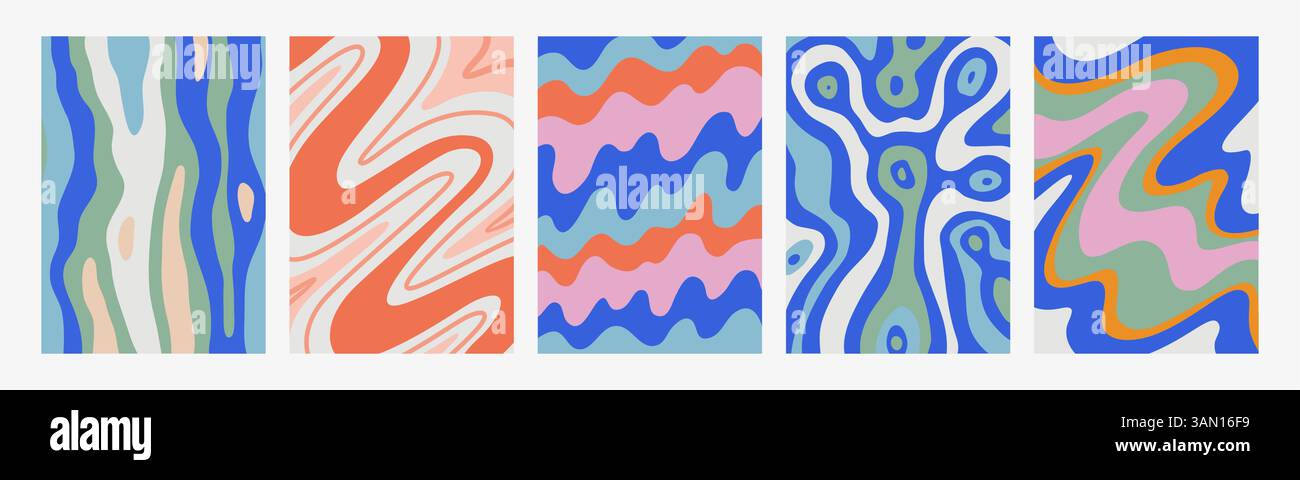 Abstract psychedelic pattern set. Groovy backgrounds with liquid paint ...