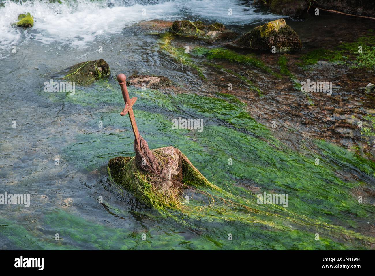 The Sword in the Stone, in the River Yeo, Cheddar village, Somerset ...