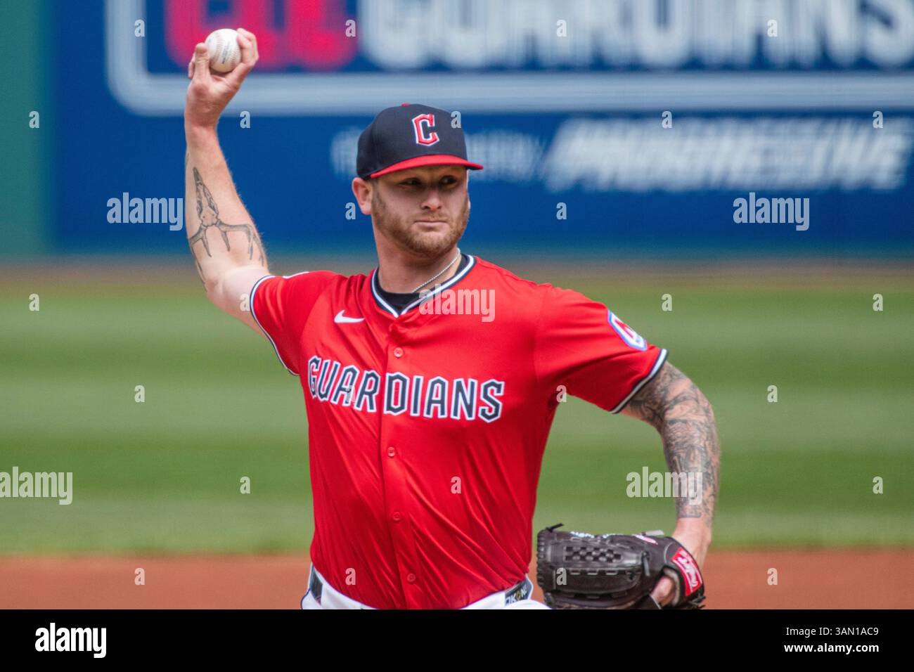Cleveland Guardians starting pitcher Ben Lively delivers against the ...