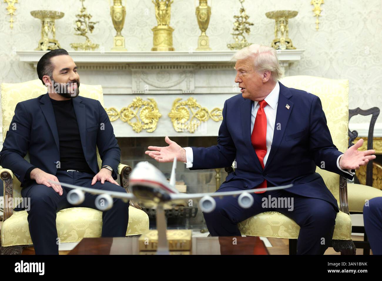 President Donald Trump speaks during a meeting with El Salvador's ...