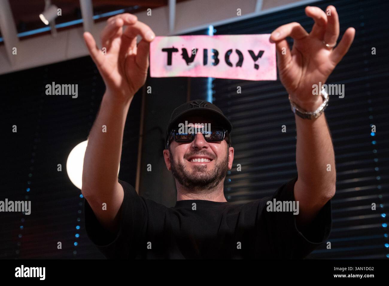 The artist TVBoy during the opening of the exhibition 'Besos Prohibidos ...
