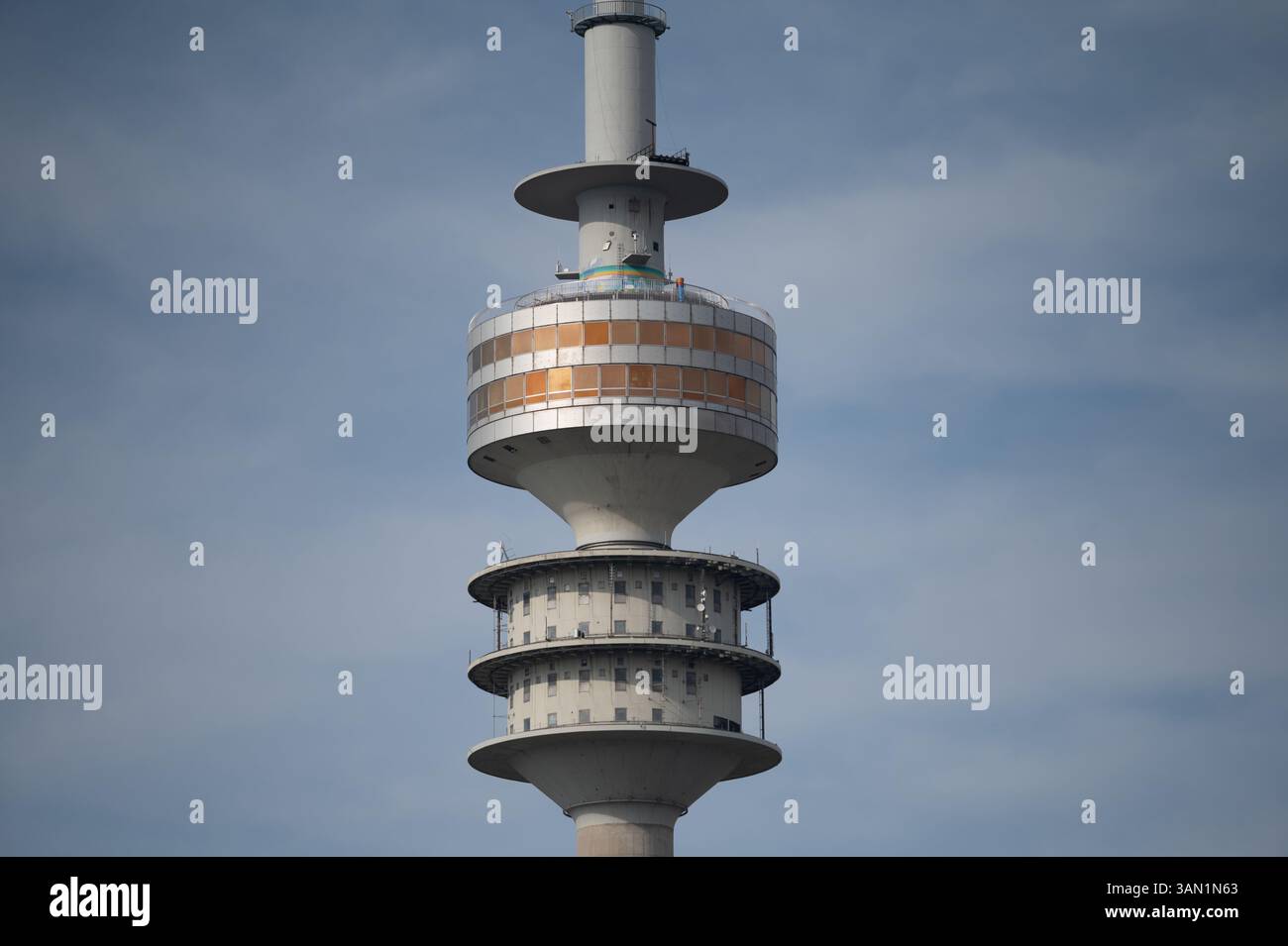 Munich, Germany. 14th Apr, 2025. The Olympic Tower in Munich. The ...