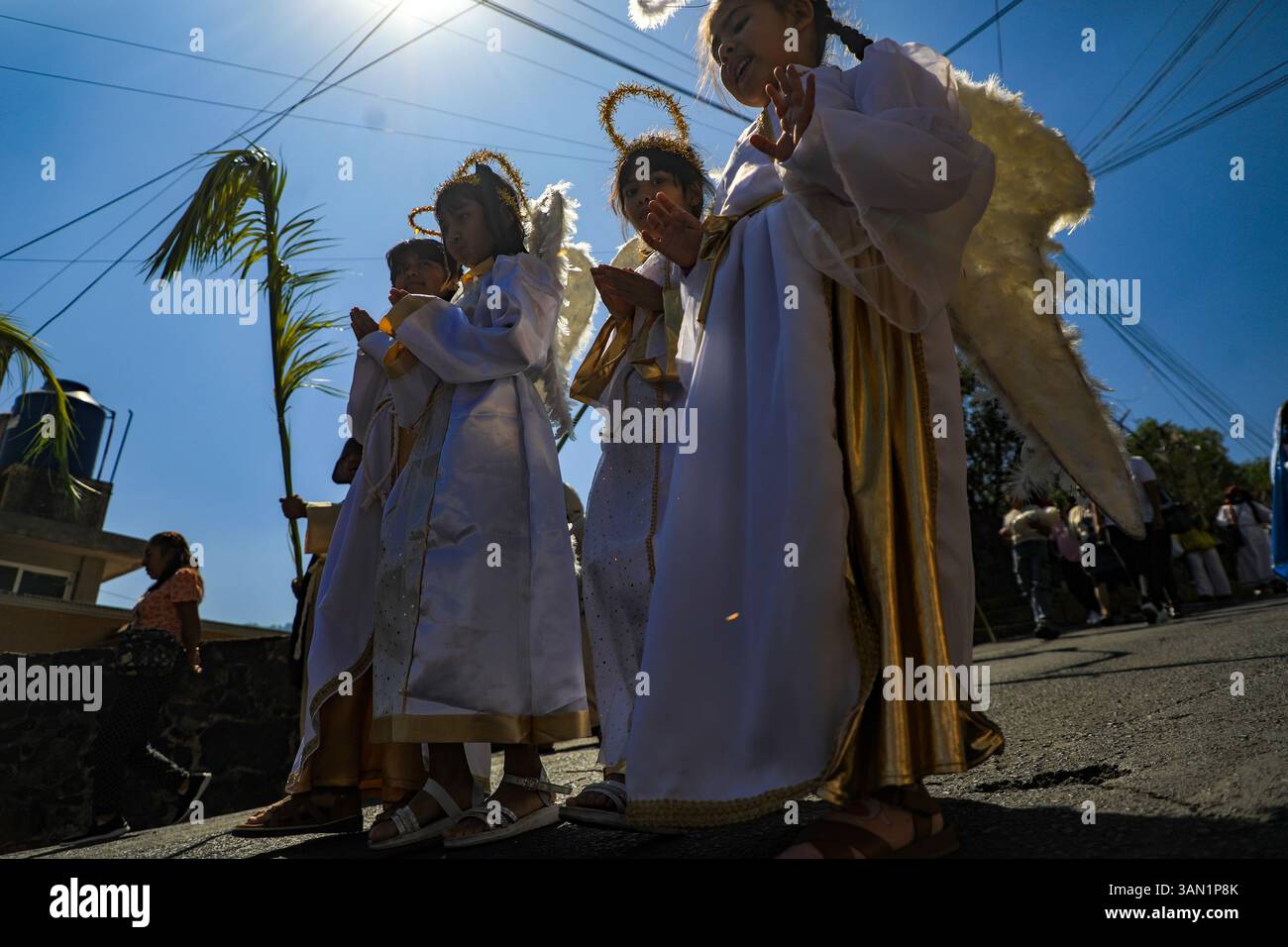 Children dressed as angels taking part during the reenactment of the ...