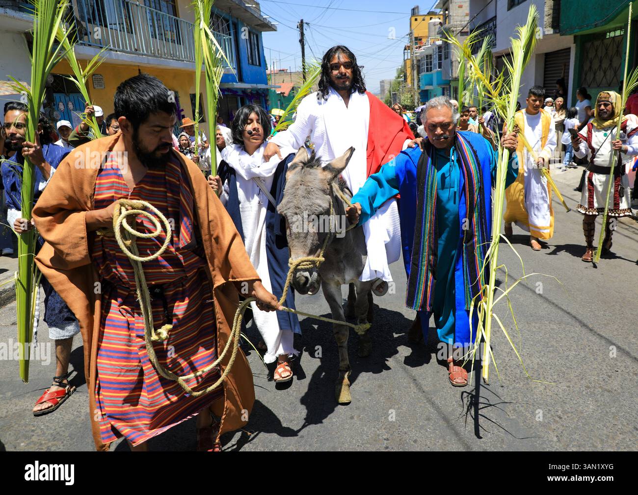 Mexico City, Mexico. 13th Apr, 2025. An actor representing Jesus taking ...
