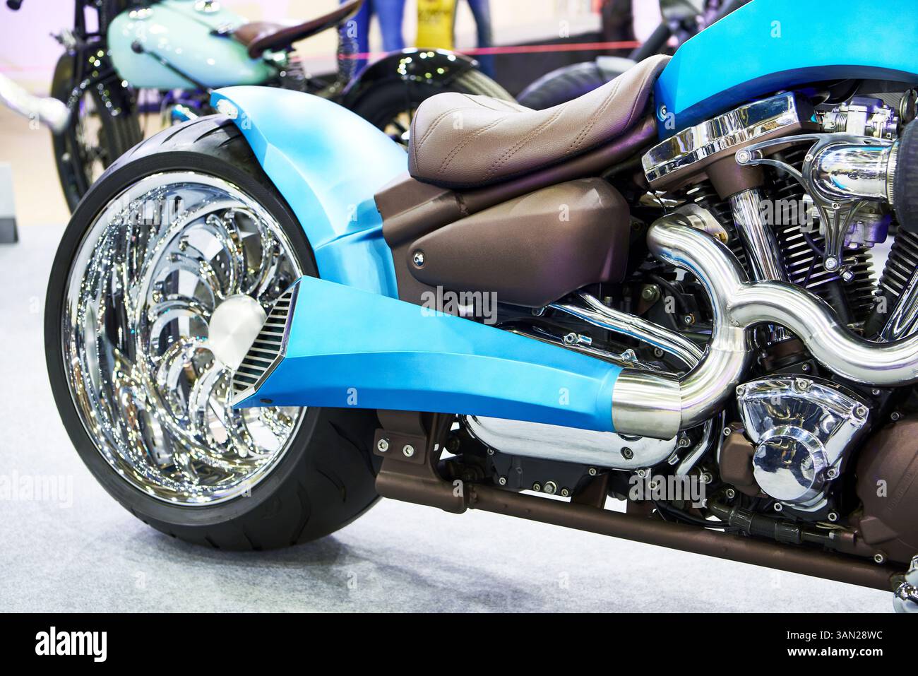 Custom motorcycle on display shop Stock Photo - Alamy