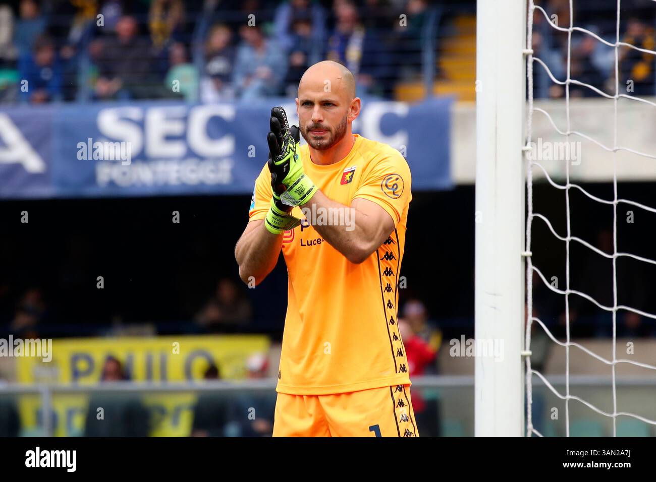 Verona, Italia. 13th Apr, 2025. Genoa's goalkeeper Nicola Leali In ...