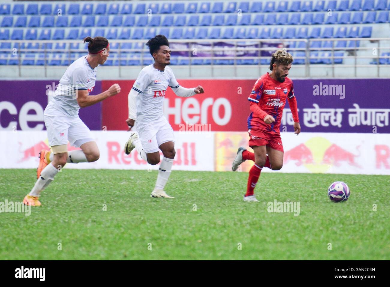 April 14, 2025, Kathmandu, Bagmati, Nepal: (red) ASHISH CHAPAGAIN of ...