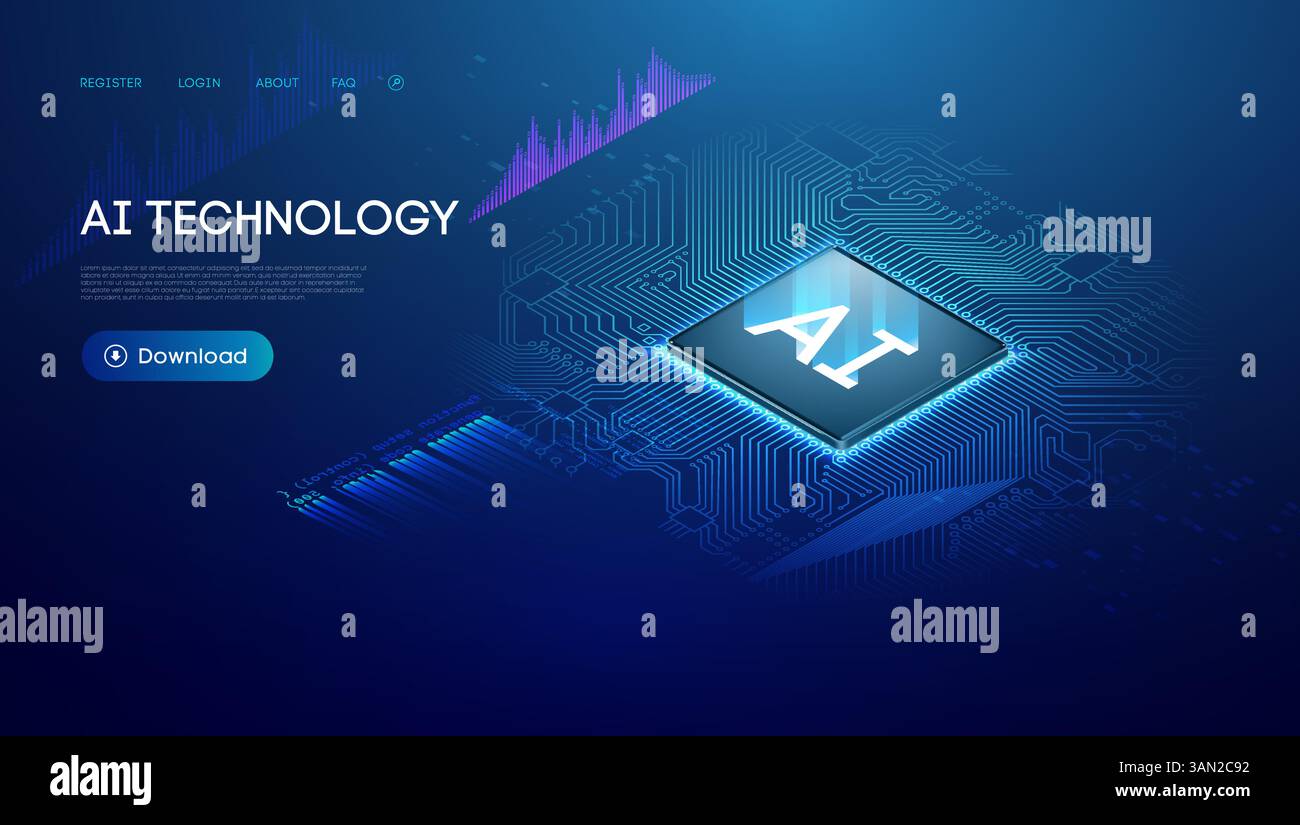 Futuristic Isometric 3D AI Chip Circuit Board BG. Digital Abstract ...