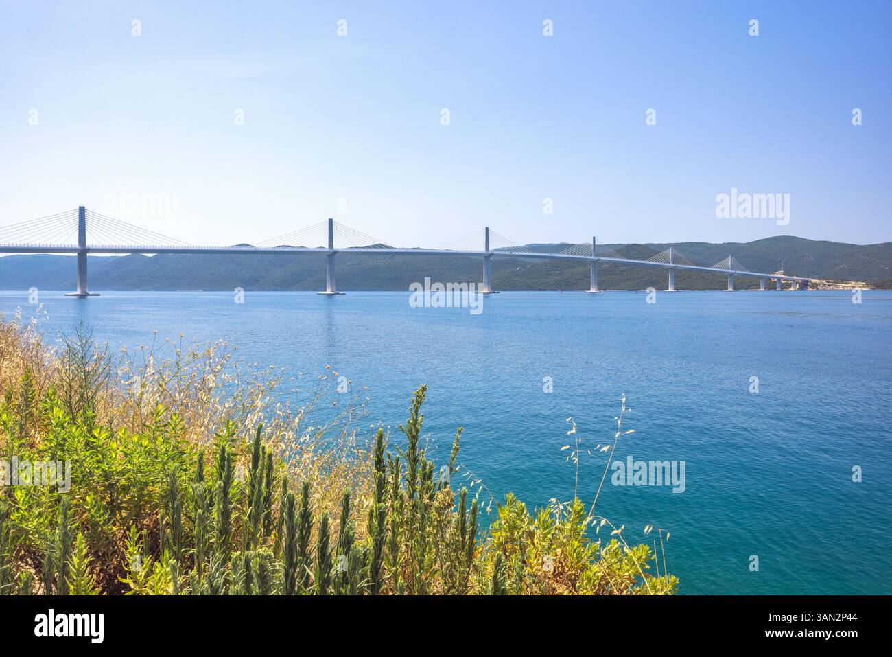 The Peljesac Bridge to Peljesac peninsula in Croatia, Europe. Cable ...