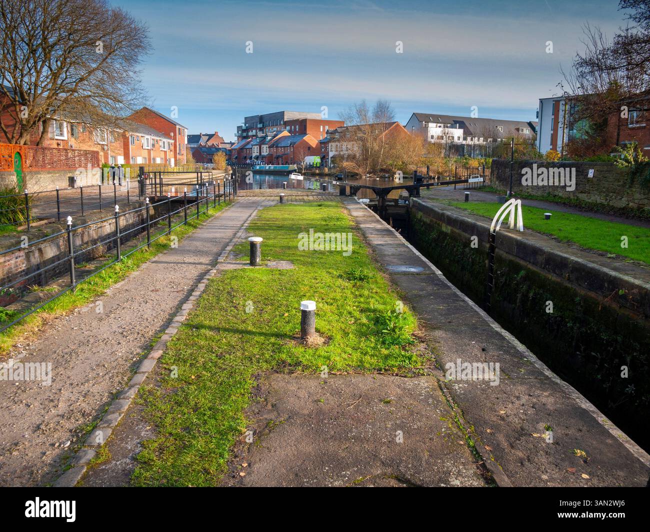 Fairfield lock, lock number 18, on the Ashton Canal, on a fine winter's ...