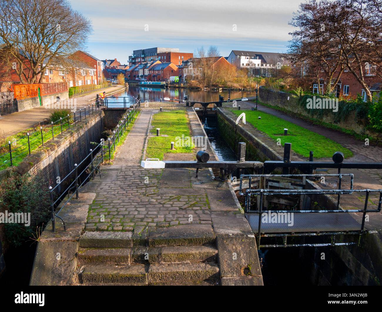 Fairfield lock, lock number 18, on the Ashton Canal, on a fine winter's ...