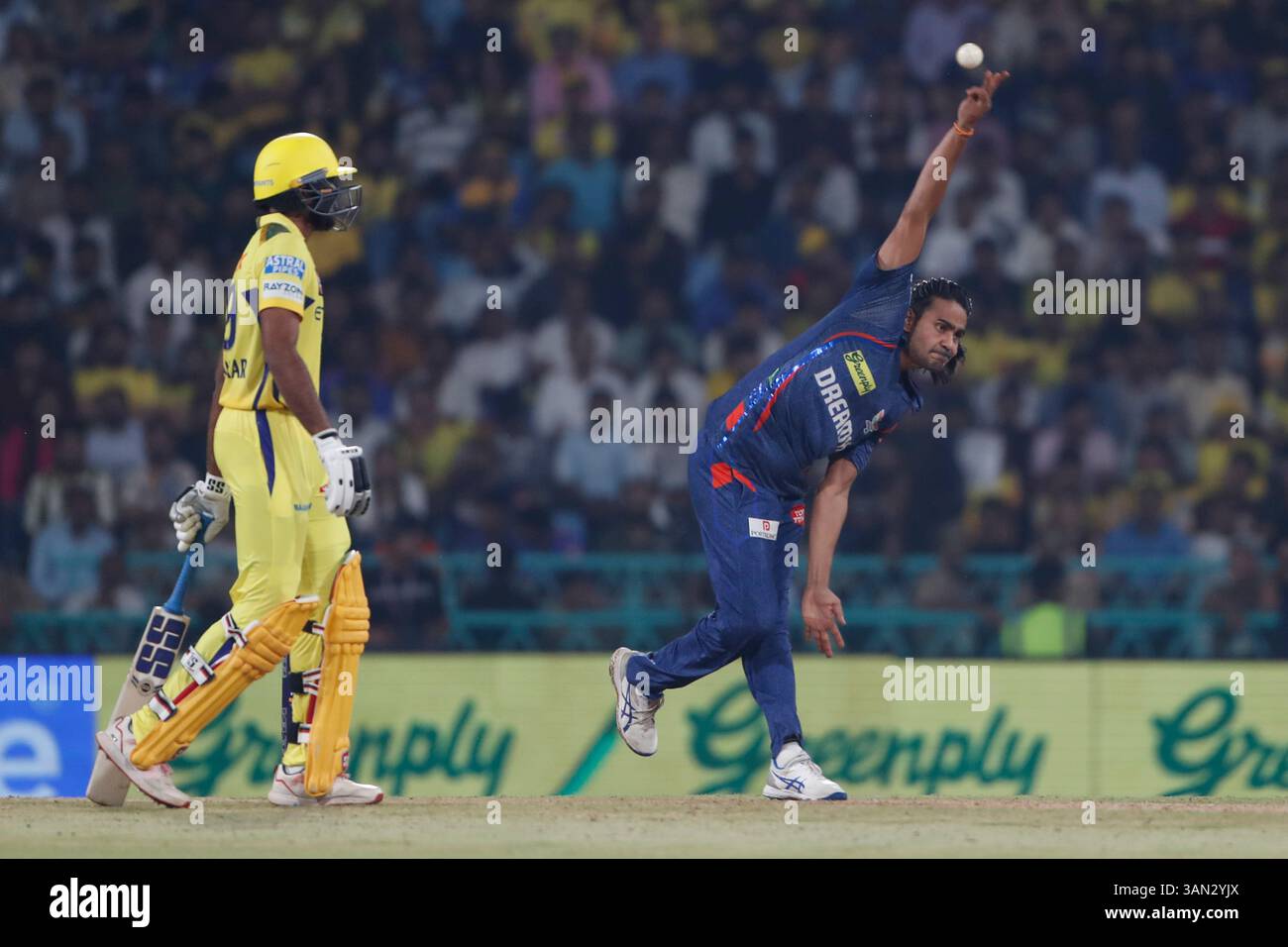 LUCKNOW, INDIA - APRIL 14: Digvesh Singh of Lucknow Super Giants bowls ...