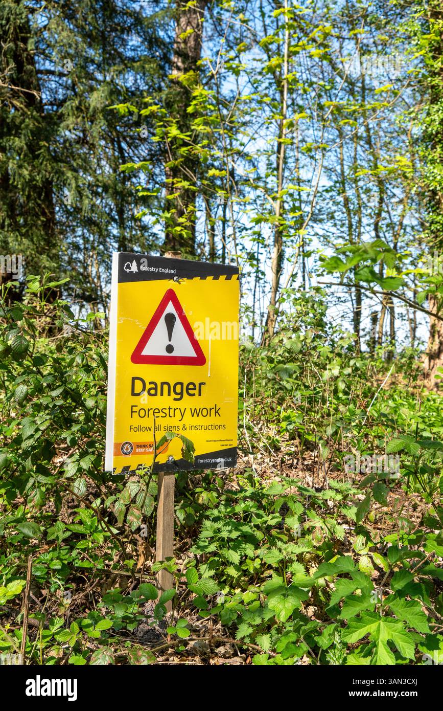 Danger forestry work sign Stock Photo - Alamy