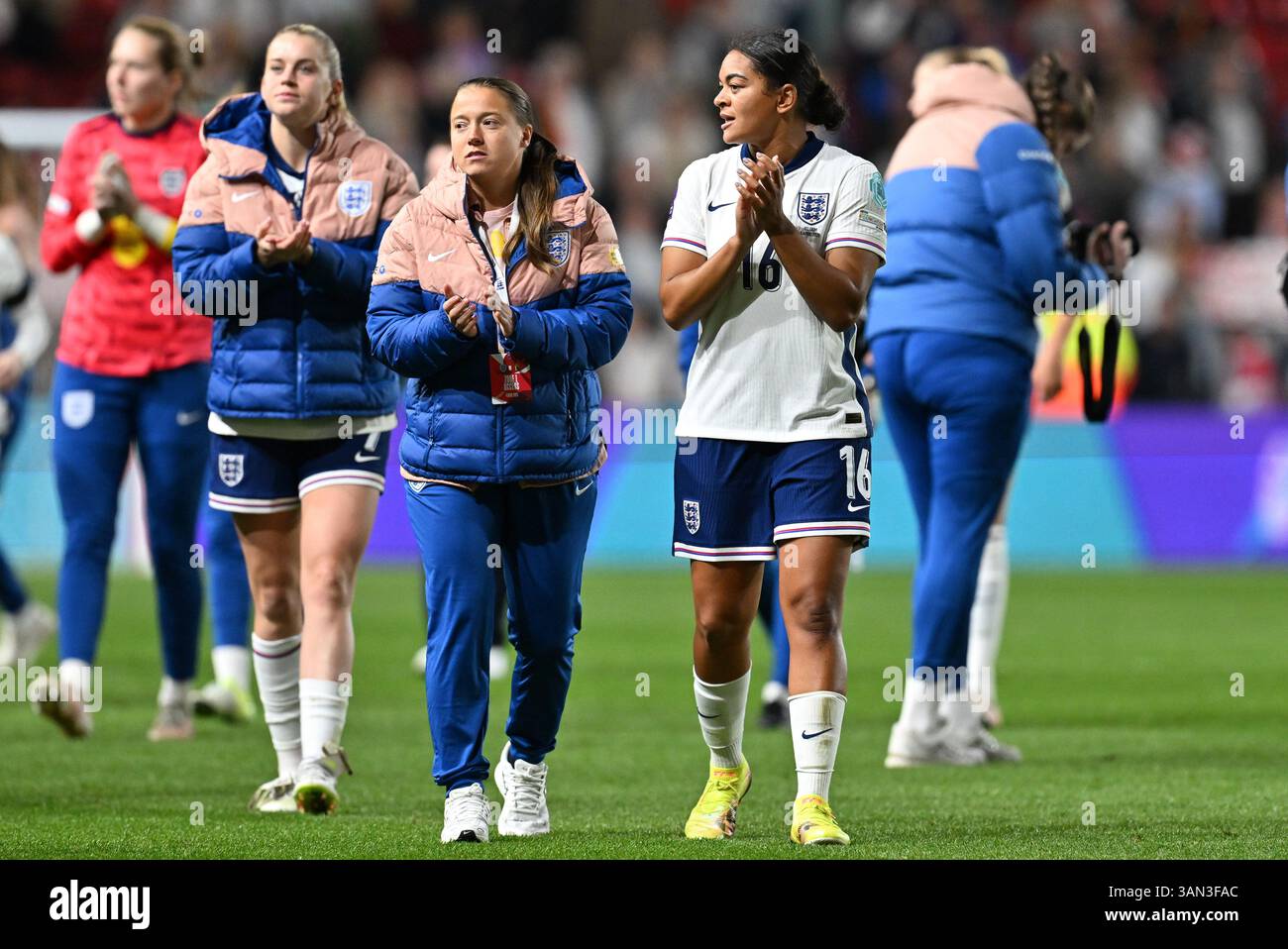 Fran Kirby and Jessica Carter (16) of England pictured after winning a ...