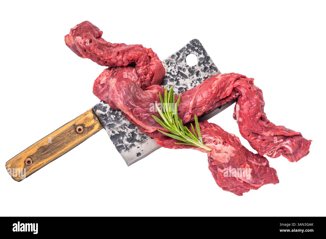 Alternative Beef cut Machete Skirt Steak, raw prime meat on butcher ...