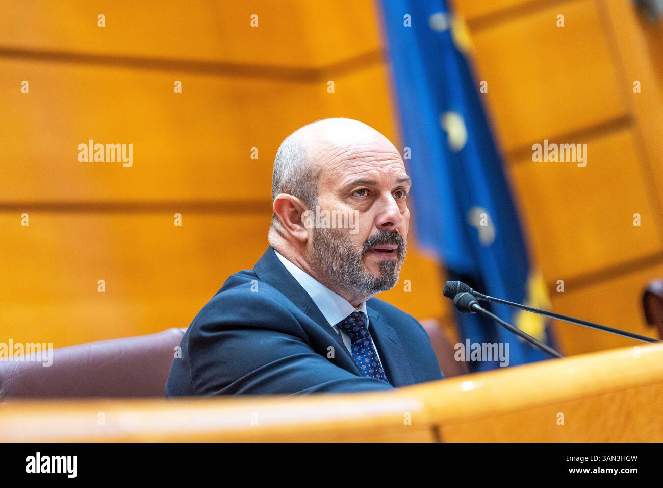 Madrid, Spain. 08th Apr, 2025. The President of Spanish Senate, Pedro ...
