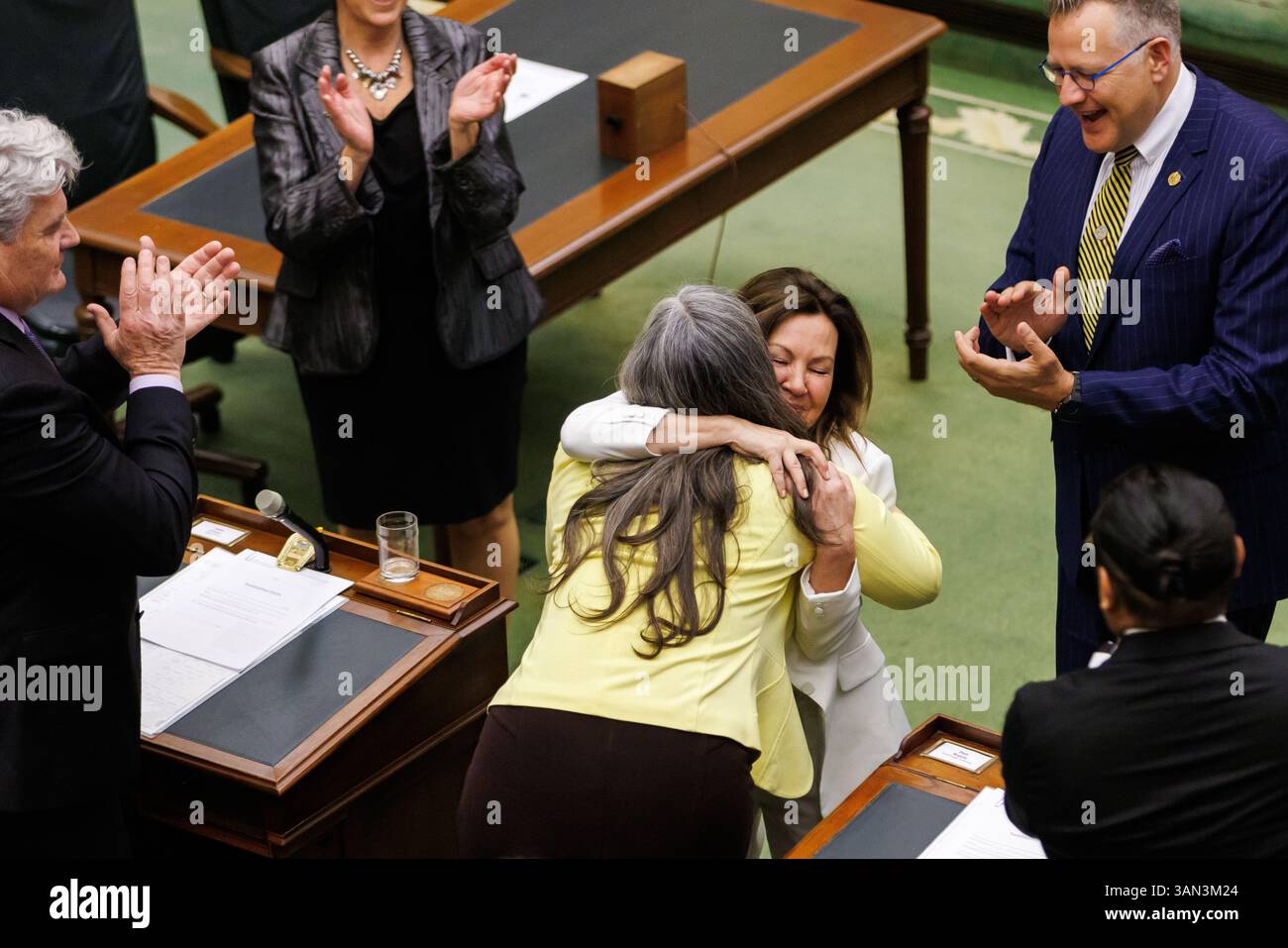 Donna Skelly, right, hugs NDP MPP Jennifer French after Skelly was ...