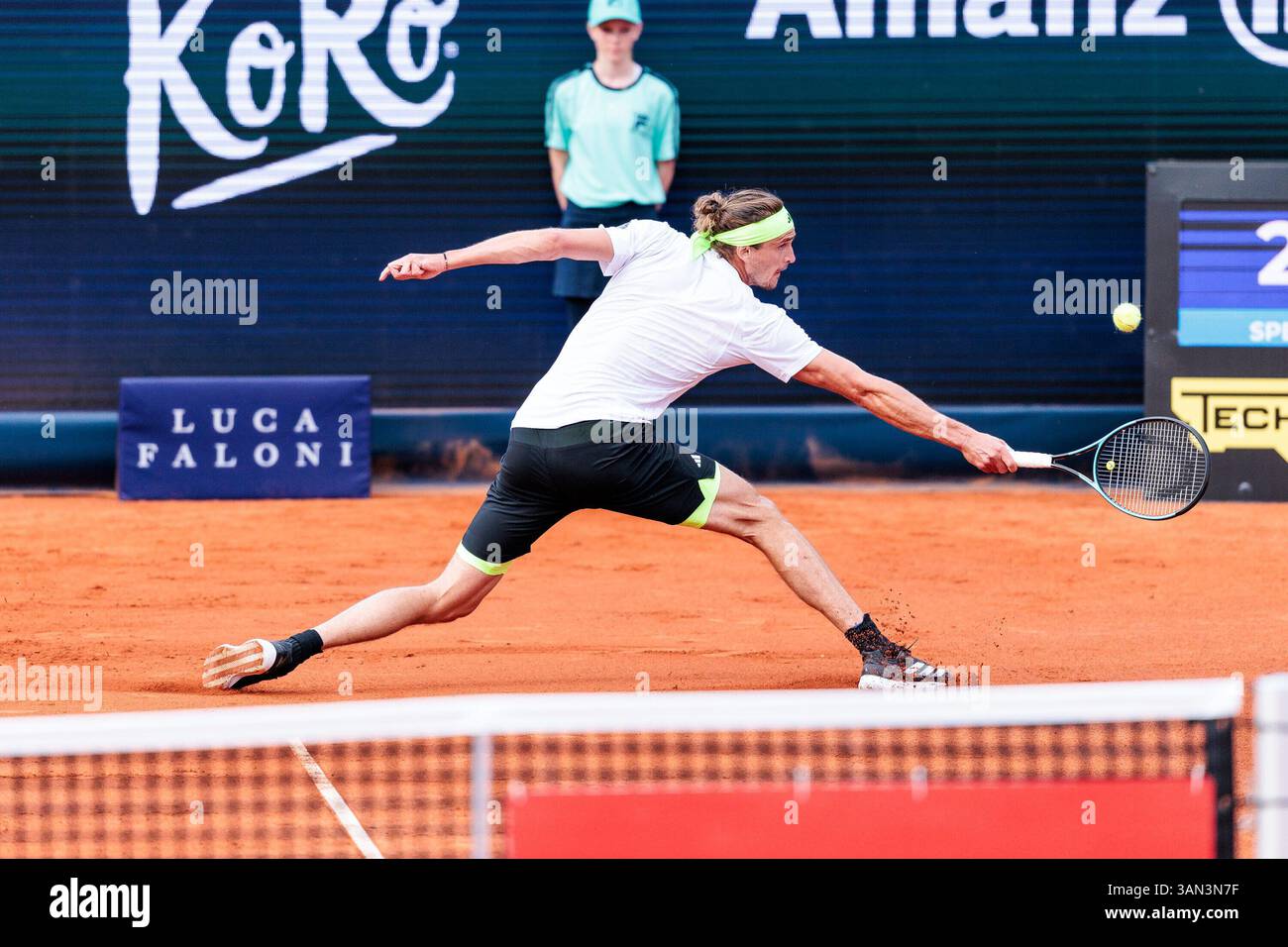 Munich, Germany. 14th April, 2025. Alexander Zverev (Deutschland) im Match gegen Alexandre ...