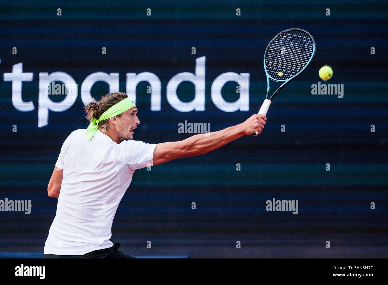 Munich, Germany. 14th April, 2025. Alexander Zverev (Deutschland) im Match gegen Alexandre ...
