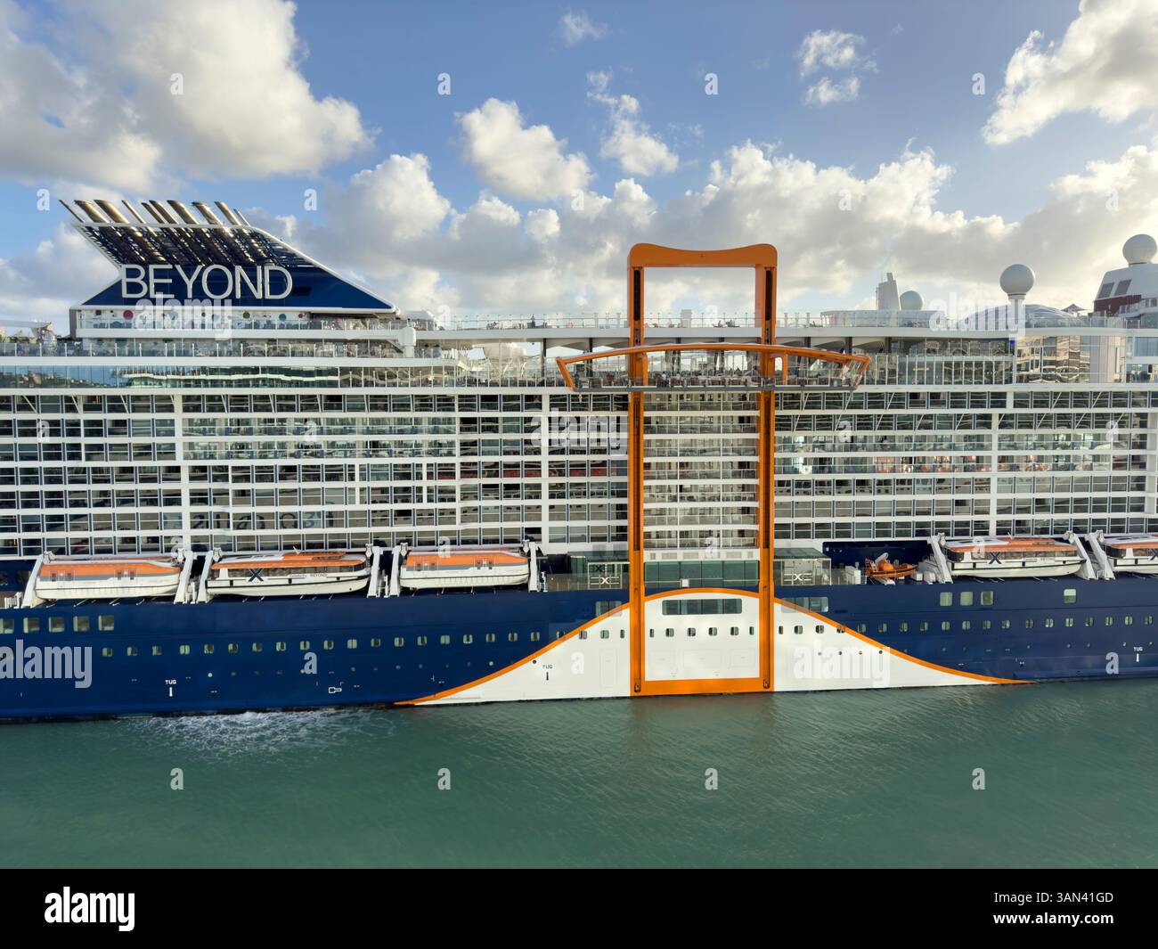 Celebrity Beyond cruise ship balconies and Magic Carpet Stock Photo - Alamy