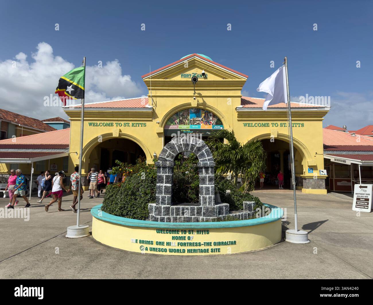 Welcome to St Kitts sign and flags, Port Zante, Basseterre, Caribbean ...