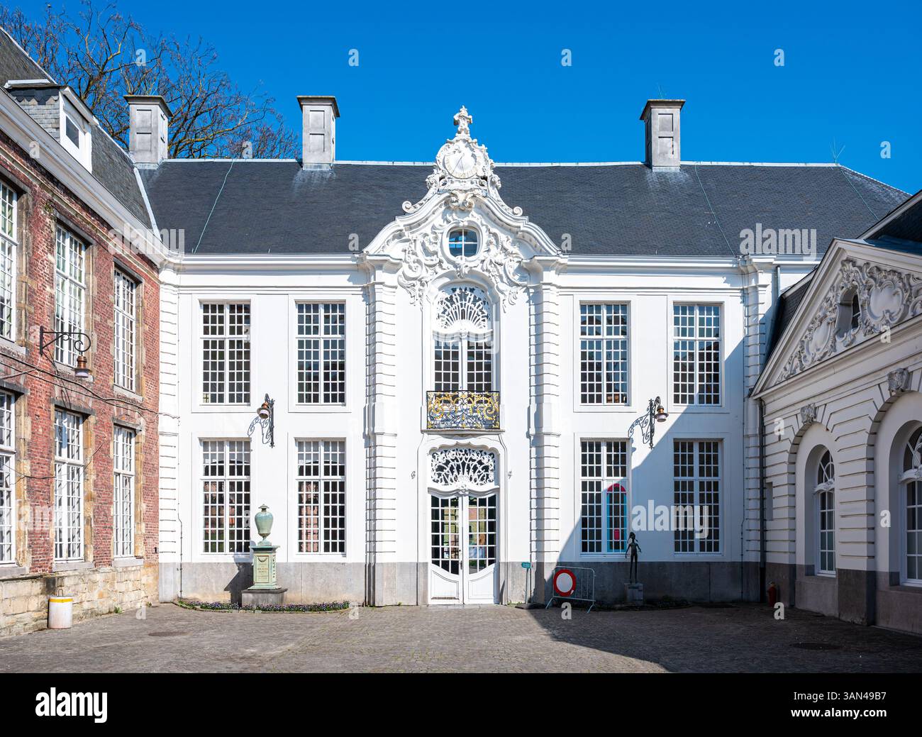 The white town hall facade of Aalst, East Flemish Region, Belgium, 9 ...